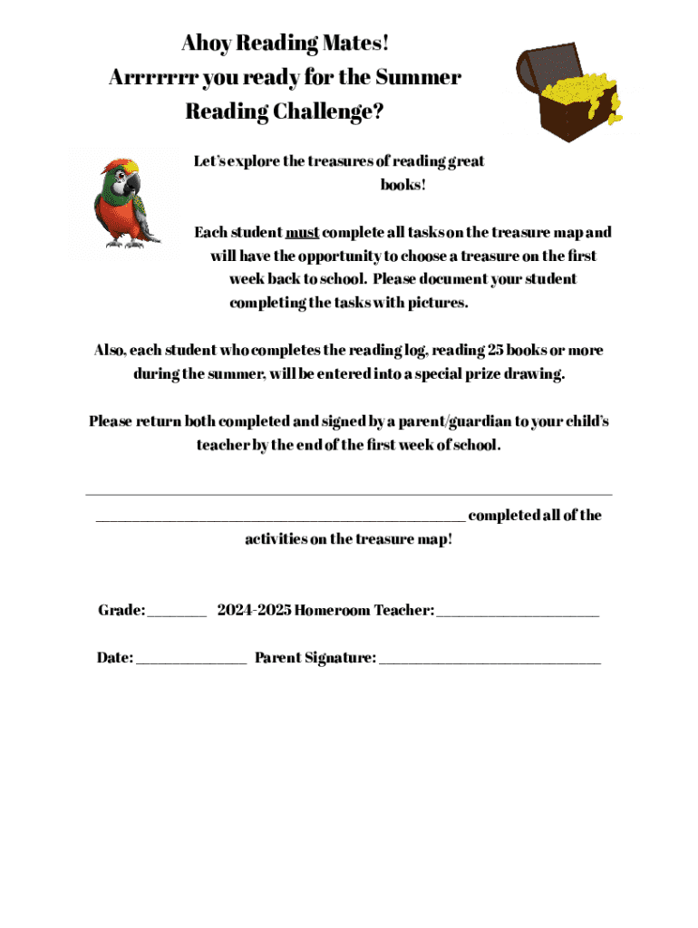 Fillable Online Summer Reading ChallengeGo on a Hunt for Buried ... Fax ...