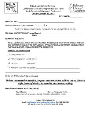 Fillable Online Mla-dla 2018 Conference Equipment Request Form Fax ...