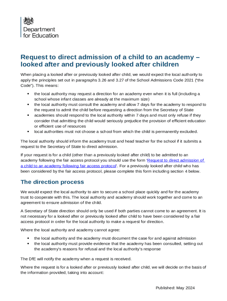 Request to direct admission of a child to an academy Doc Template ...