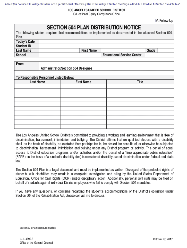Rellenable en línea "Mandatory Use of the Welligent Section 504 Program Module to Conduct All ...