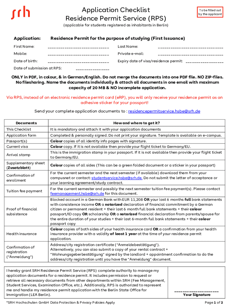 Fillable Online Residence permit for the purpose of studying - Services Fax Email Print - pdfFiller