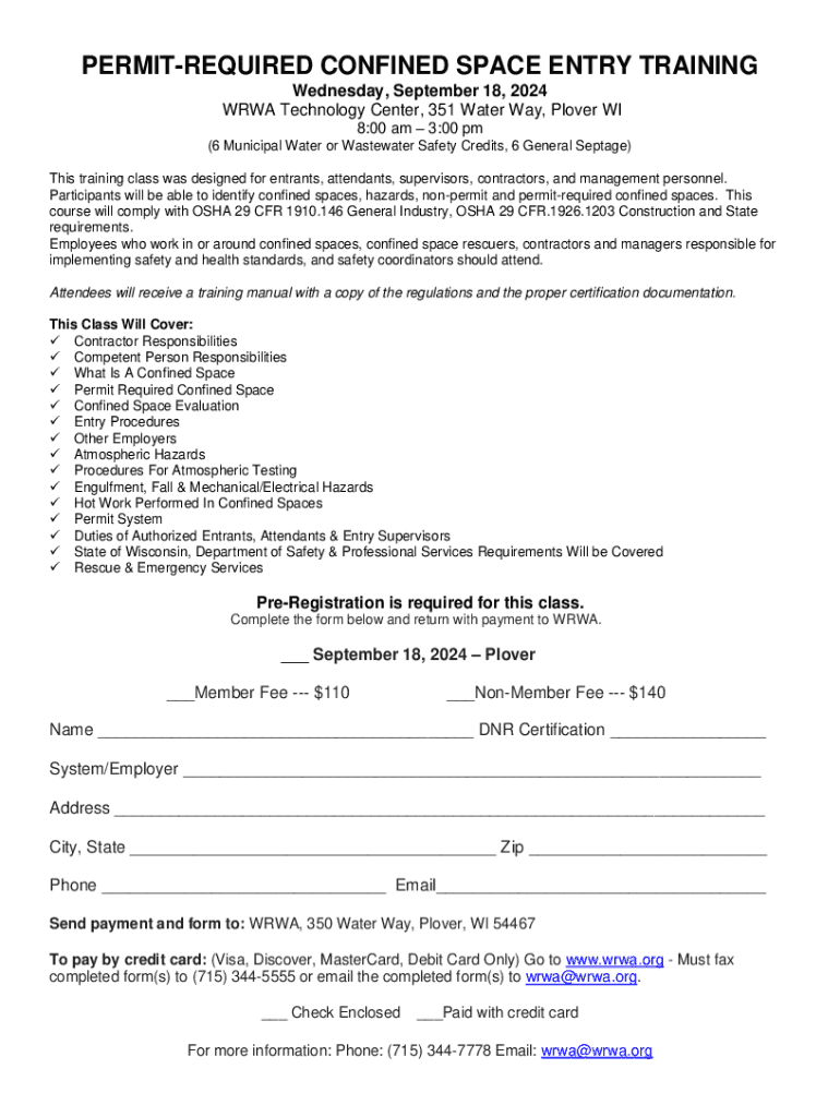 Fillable Online Permit-Required Confined Space Entry Training (6 ... Fax Email Print - pdfFiller