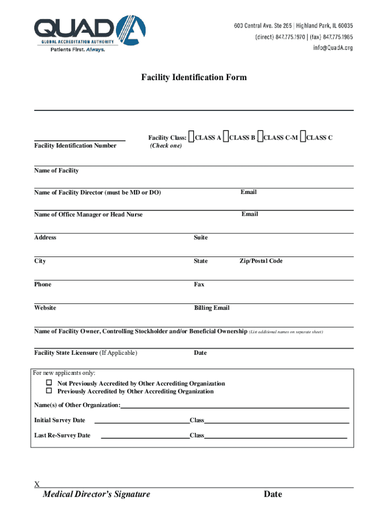 Fillable Online Facility Identification Form for Class a, B, C-m in 2023 Fax Email Print - pdfFiller