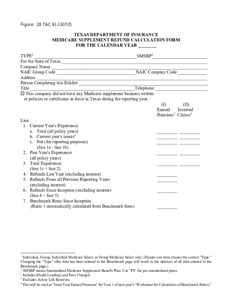Fillable Online Texas Medicare Supplement Refund Calculation Form 2023 ...