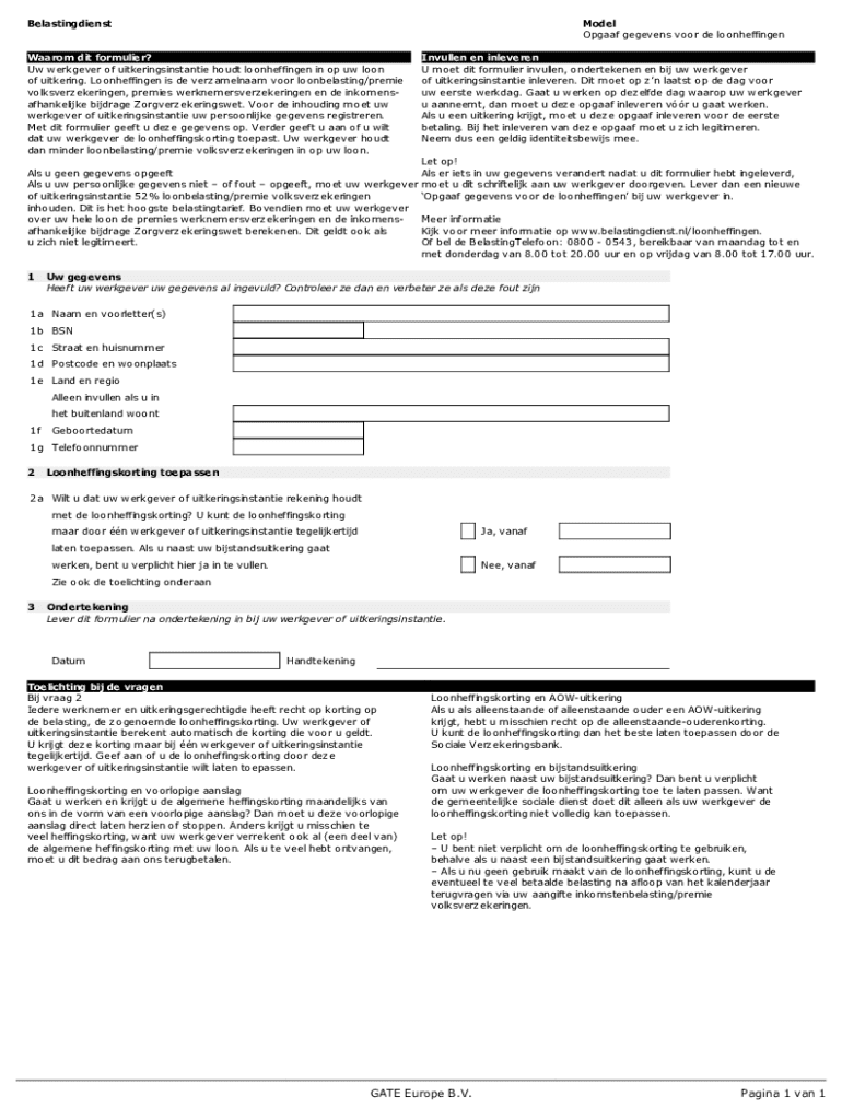 In te vullen online Loonbelastingverklaring - 12345 Model Opgaaf ...