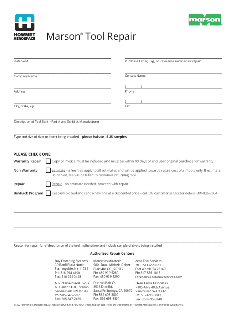 Fillable Online Marson Tool Part M95142 Rear Jaw Housing for IF-1 Tool ...