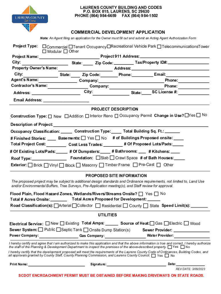 Fillable Online COMMERCIAL DEVELOPMENT APPLICATION Fax Email Print ...