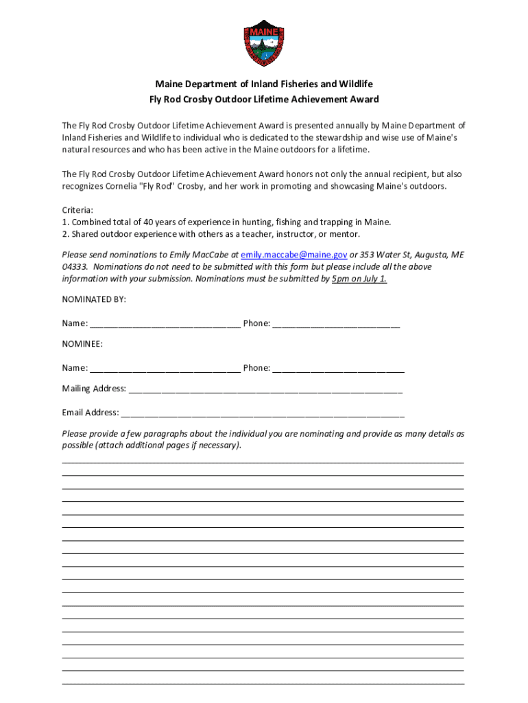 Fillable Online Maine Department of Inland Fisheries and Wildlife Fly ...