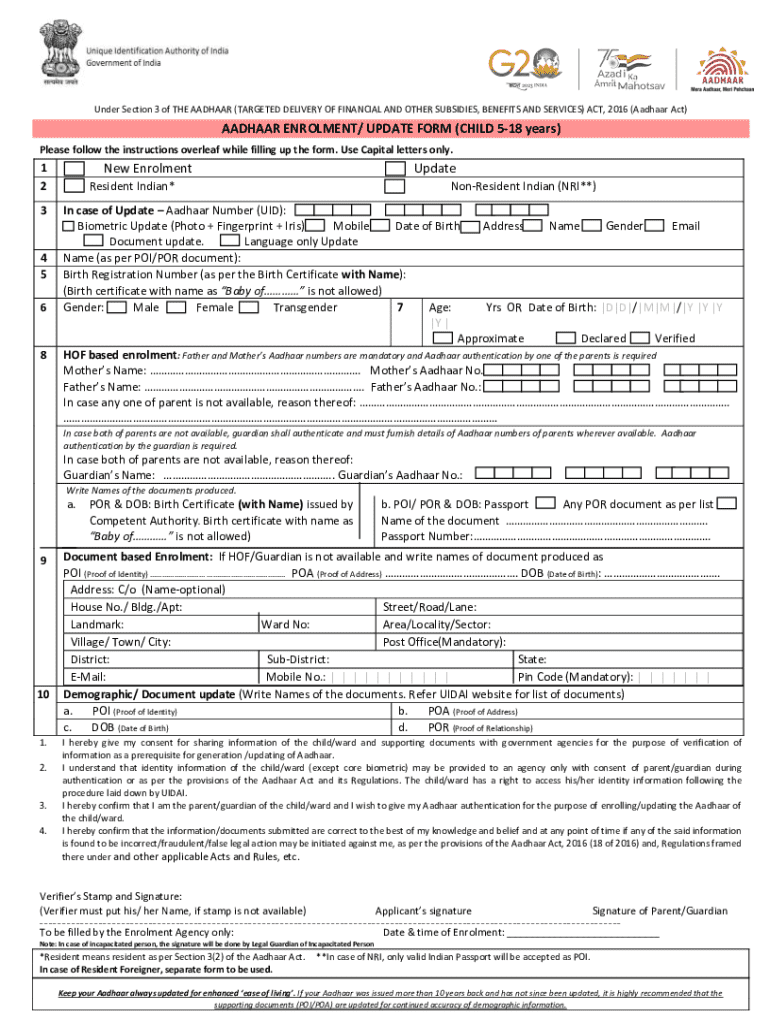 Aadhaar Form 5 18 - Fill Online, Printable, Fillable, Blank | pdfFiller