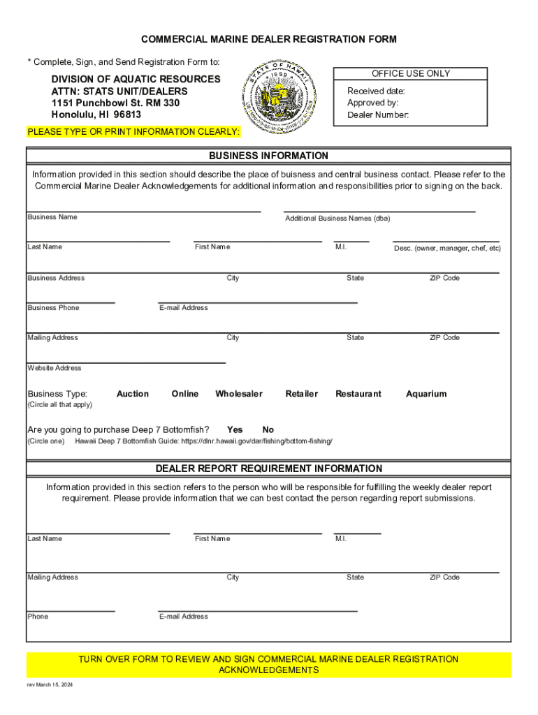 Fillable Online Commercial Marine Dealer Registration Form ... Fax ...