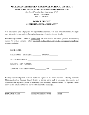 Fillable Online Direct Deposit Authorization Agreement 2023 for Employees at Matawan-aberdeen ...