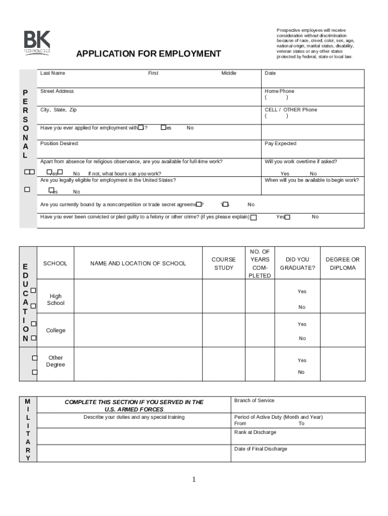 Application for Employment Doc Template | pdfFiller