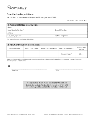Fillable Online Health Savings Account Deposit Form 2018 - Optum Bank ...