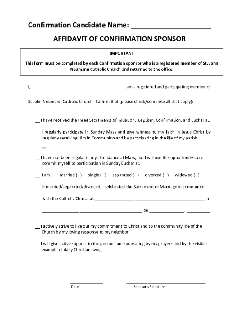 Rellenable en línea AFFIDAVIT OF CONFIRMATION SPONSOR Fax Email ...