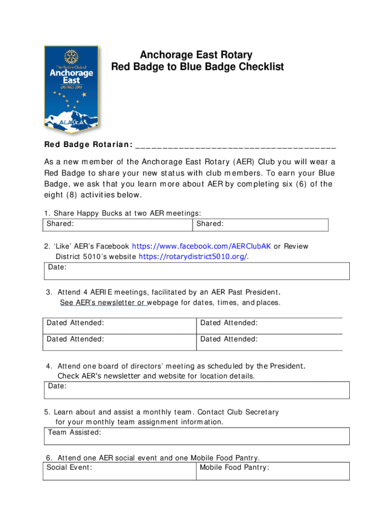 Fillable Online Anchorage East Rotary Red Badge to Blue Badge Checklist ...