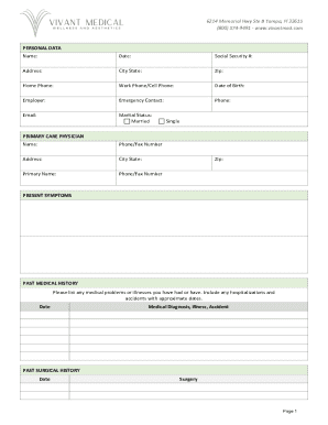 Fillable Online 2021 Vivant Medical Male Patient Intake Form - Health ...