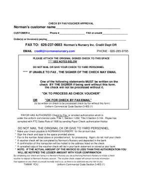 Fillable Online Check by Fax/voucher Approval Form - Norman's Nursery ...