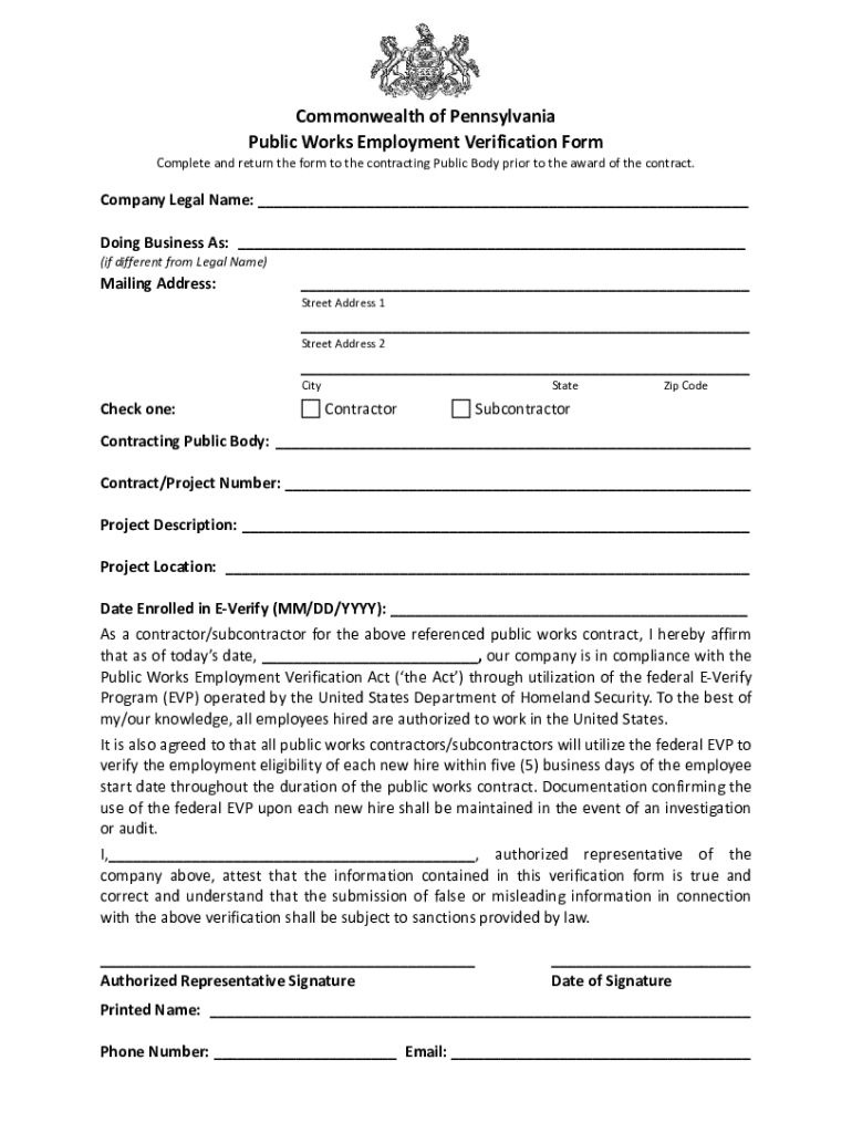 Fillable Online 4 Pa. Code66.7 - Public Works Employment Verification ...