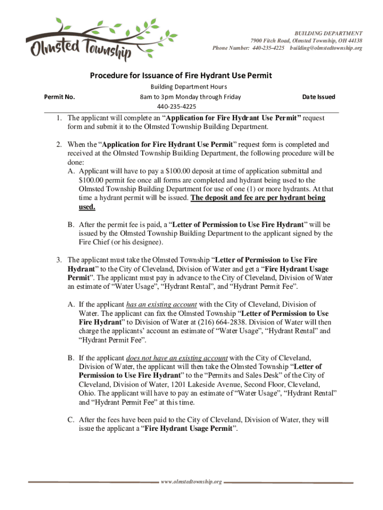 Fillable Online Procedure for Issuance of Fire Hydrant Use Permit Fax ...
