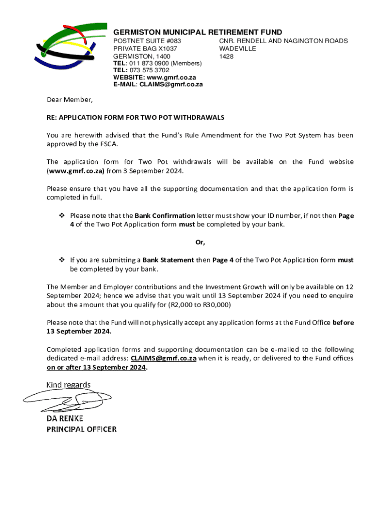 Fillable Online application form for two pot withdrawals Fax Email ...