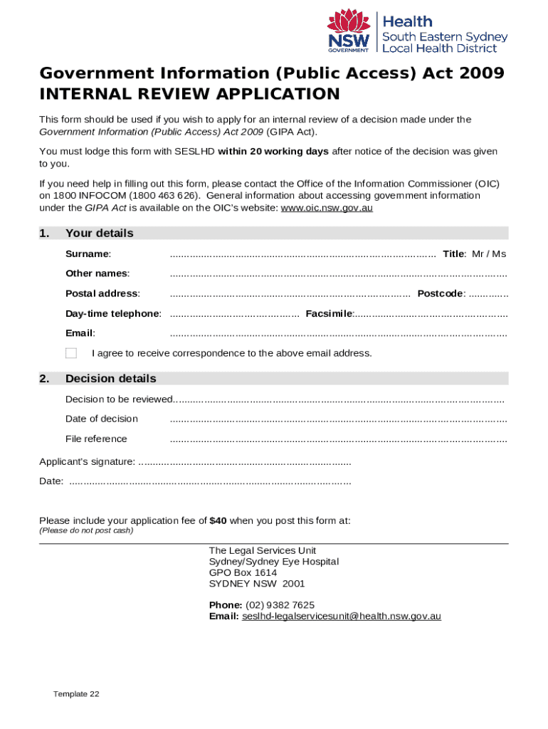 Online environment nsw gov GIPA Act internal ... Doc Template | pdfFiller
