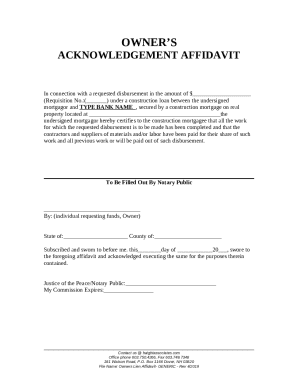 Owner's Acknowledgement Affidavit Doc Template | pdfFiller