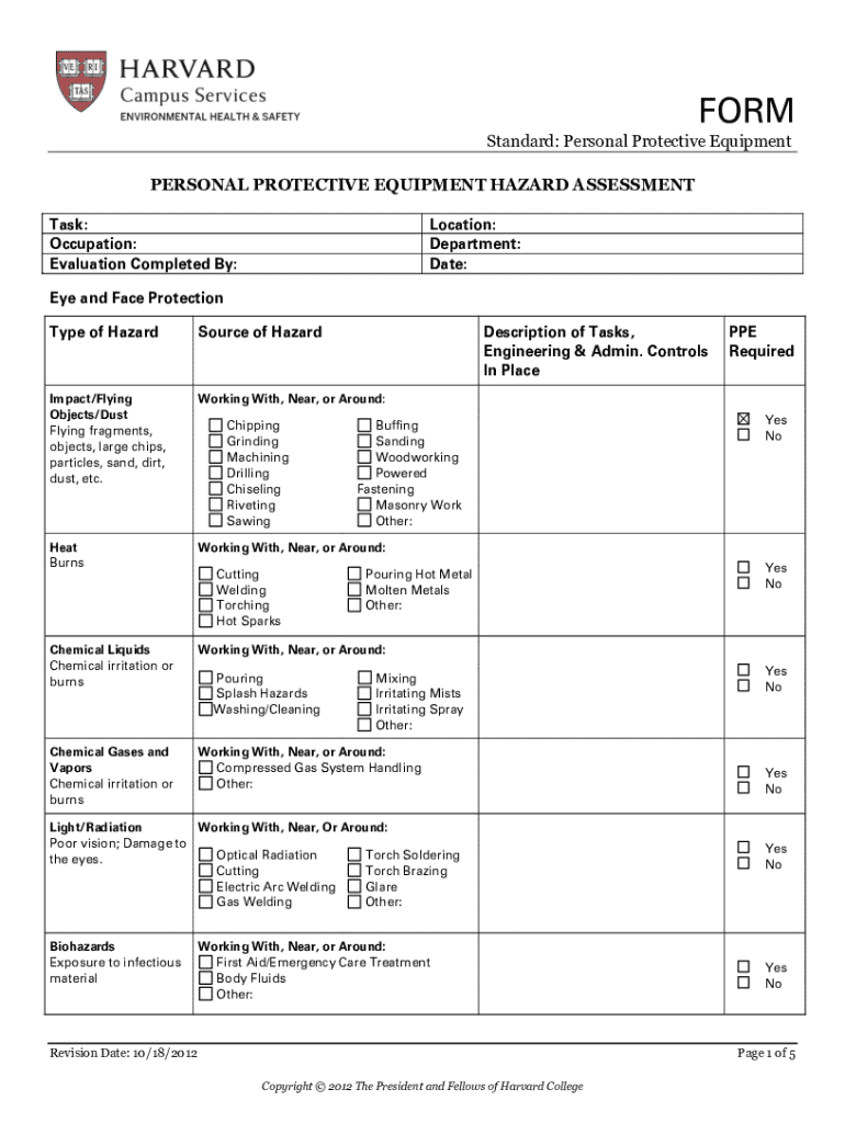 Fillable Online Hazard Assessment for Personal Protective Equipment ...