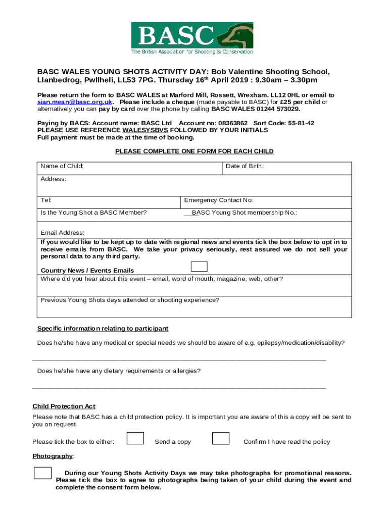 Basc Wales Young Shots Activity Day Doc Template | pdfFiller