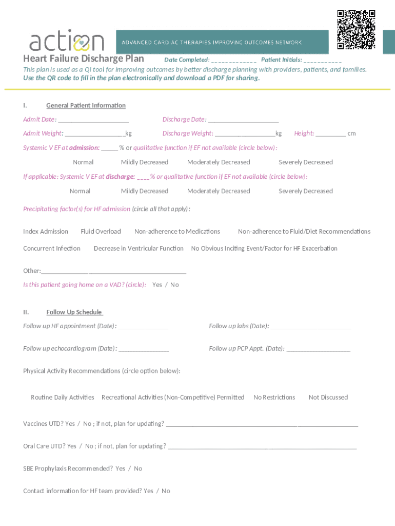 Heart Failure Discharge Plan Doc Template | pdfFiller