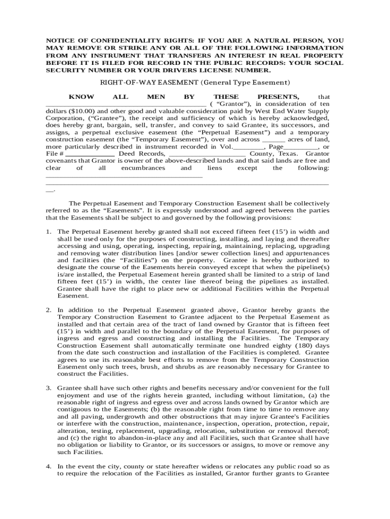 Right-of-way Easement Document Doc Template | pdfFiller