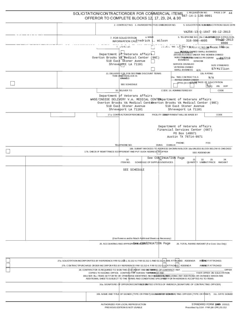 Sf 1449 Solicitation/contract/order for Commercial Items Doc Template ...