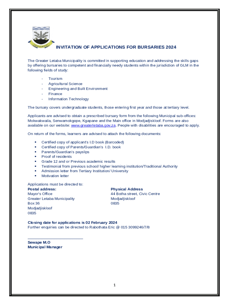 Bursary Application 2024 Doc Template | pdfFiller