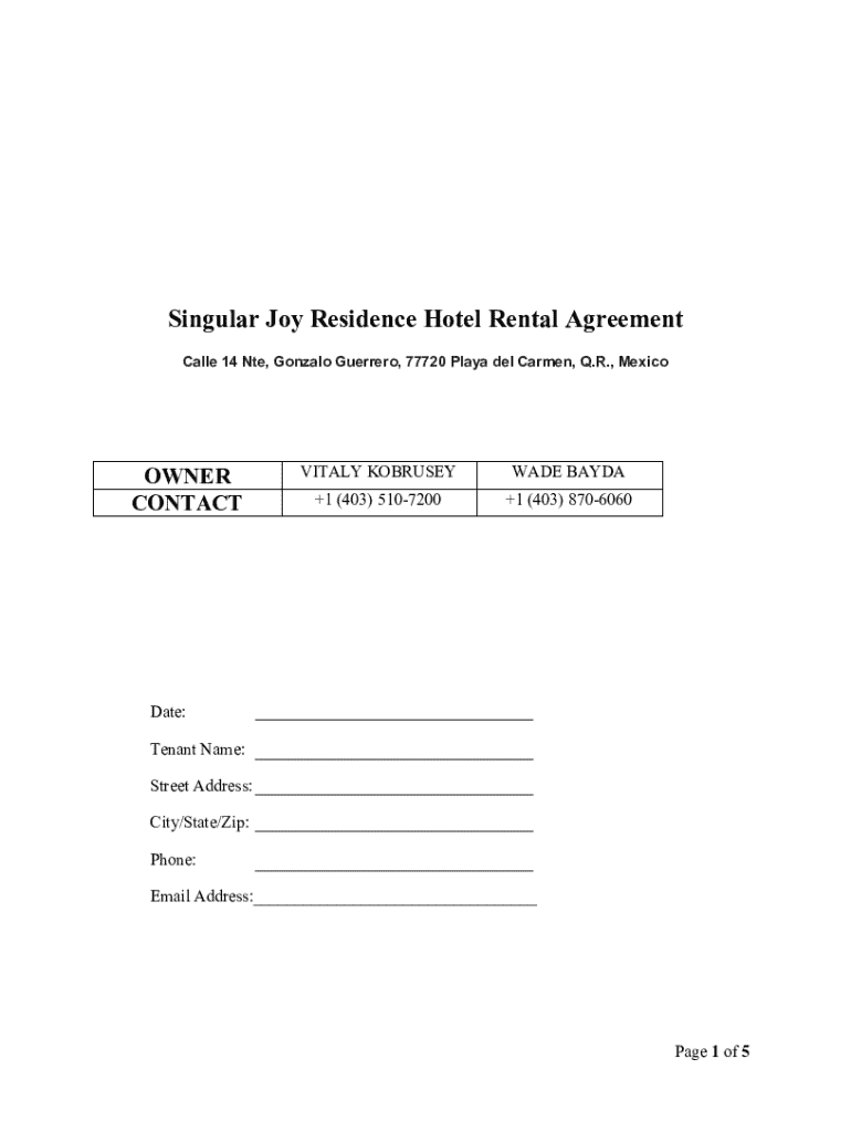 Fillable Online Singular Joy Hotel Rental Agreement 2023: Policies ...