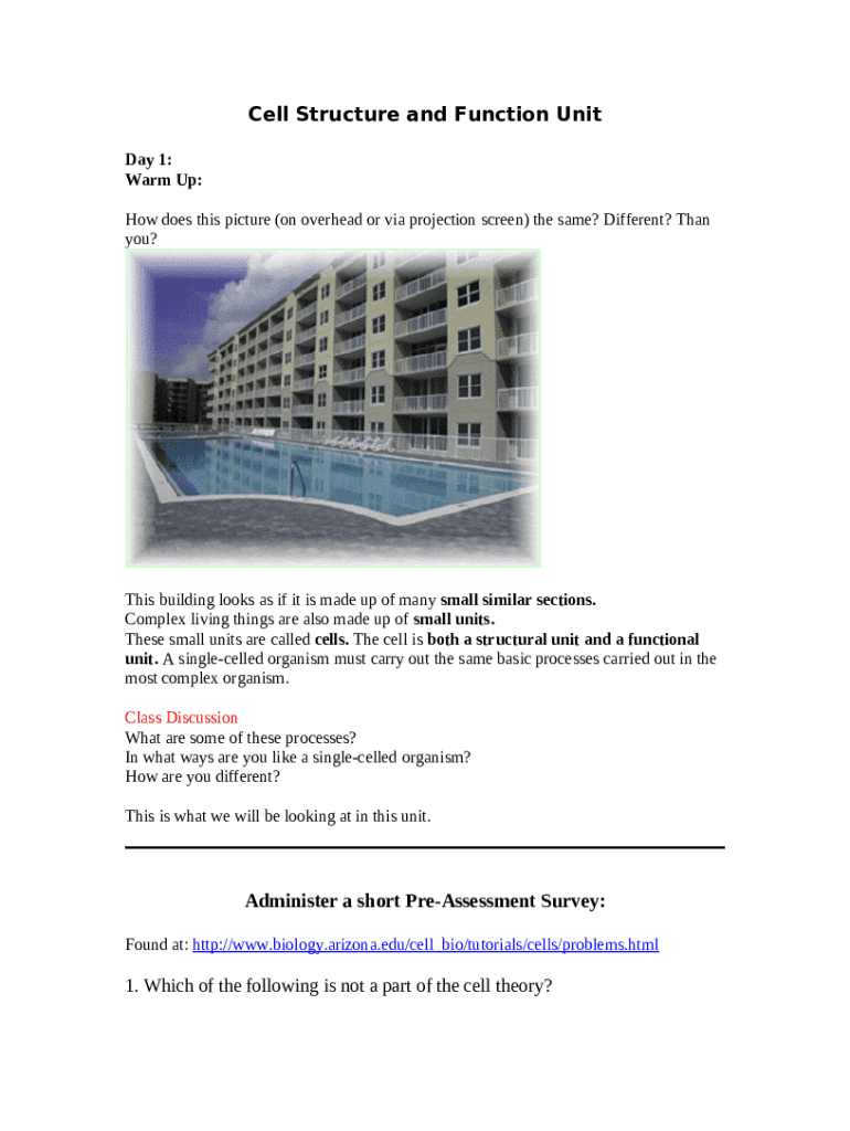 Cell Structure and Function Unit Doc Template | pdfFiller