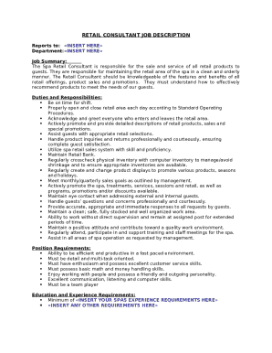 Best Retail Sales Consultant Job Description Template Doc Template ...