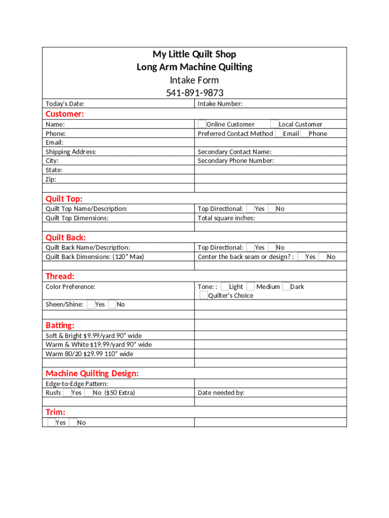 My Little quilt Ship Machine Quilting Authorization Doc Template ...