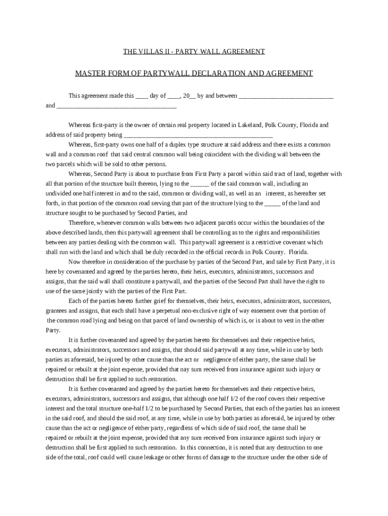 the Villas Ii - Party Wall Agreement Doc Template | pdfFiller