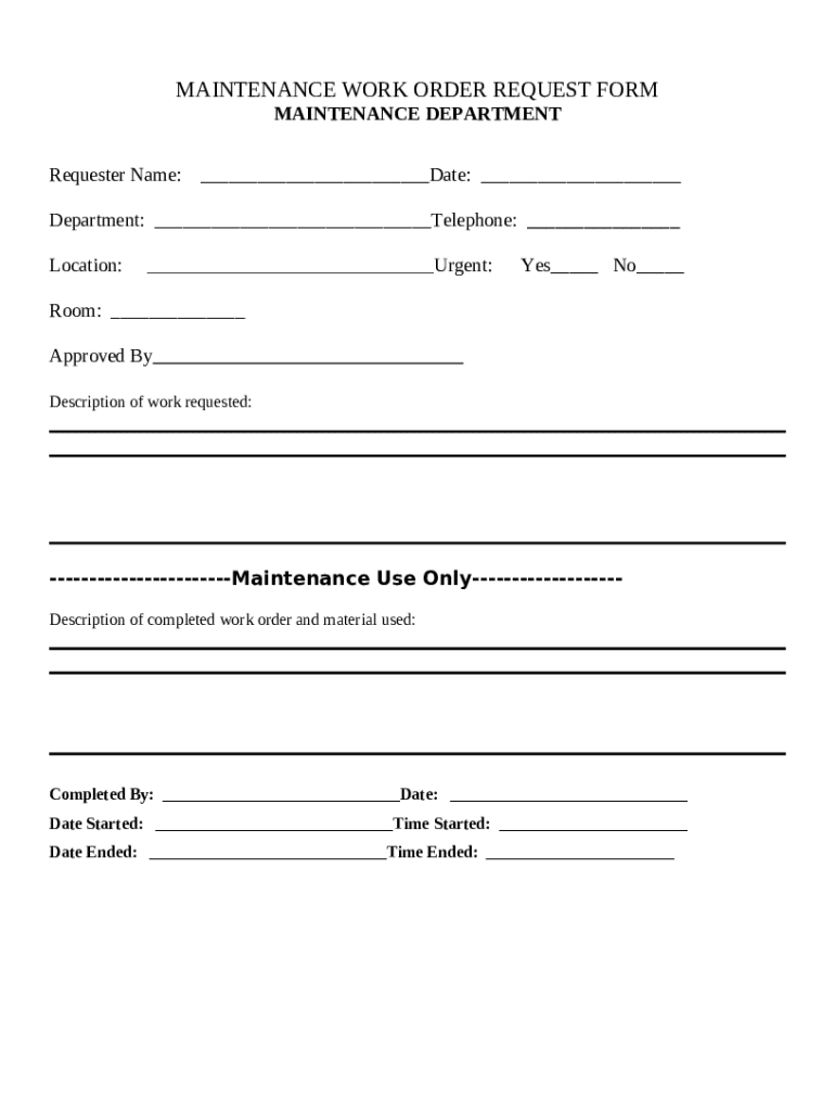 Maintenance Work Order Request Doc Template | pdfFiller