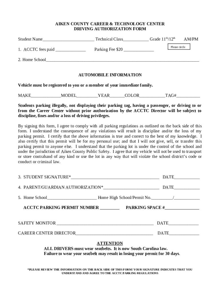 Driving Authorization Doc Template | pdfFiller