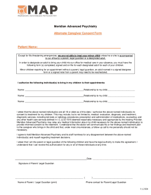 Fillable Online Alternate Caregiver Consent Form for Minors - Meridian ...