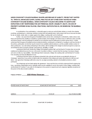 Hinds Community College Baseball Waiver Doc Template | pdfFiller