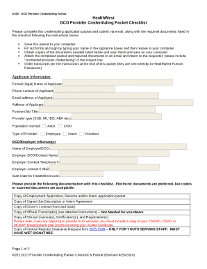Healthcare Credentialing Documents Checklist Doc Template | pdfFiller