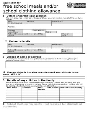 Application for Free School Meals and Clothing Allowance Doc Template ...