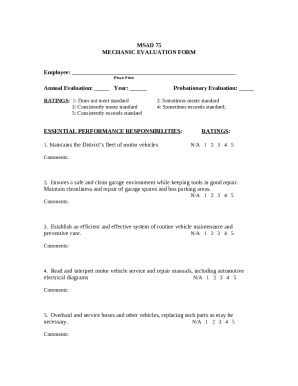 Msad 75 Mechanic Evaluation Doc Template | pdfFiller
