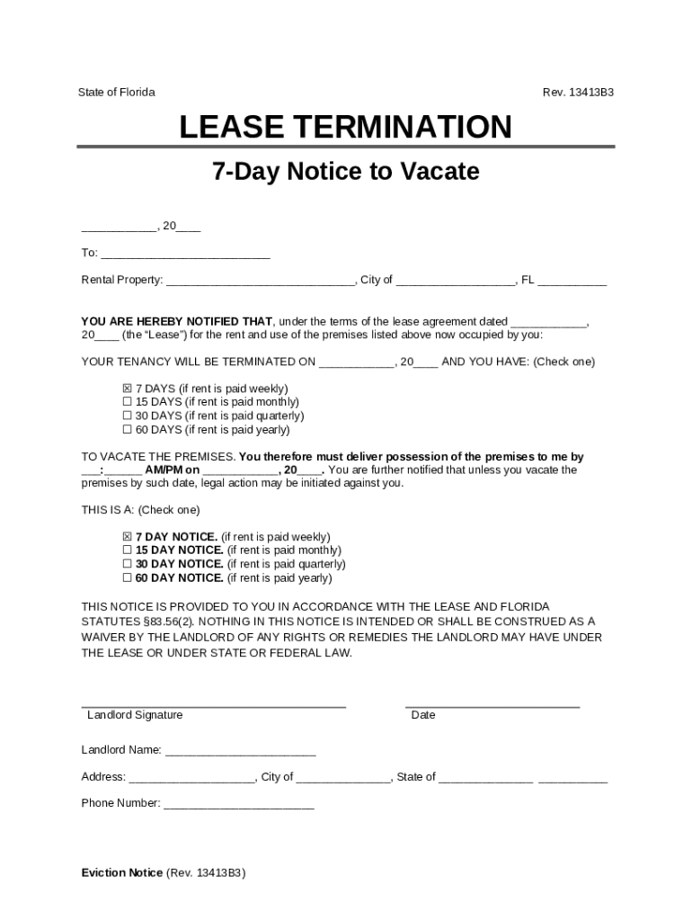 Lease Termination - 7 Day Notice to Vacate Doc Template | pdfFiller