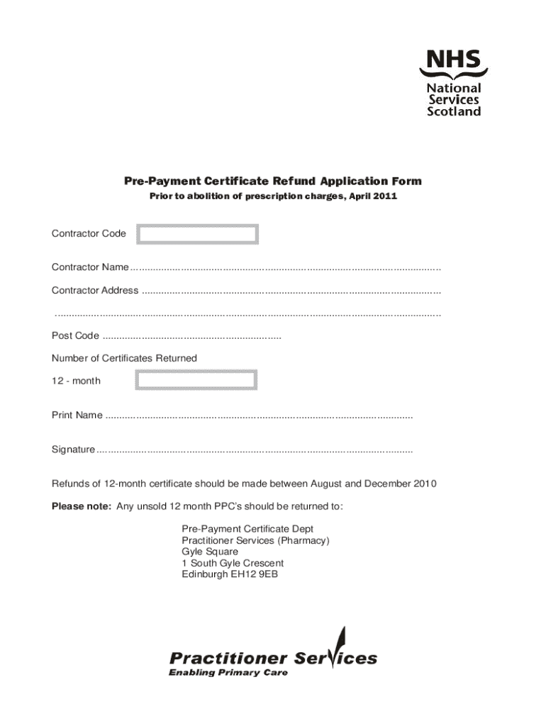 Fillable Online Can I claim a refund of my Prescription Prepayment ...