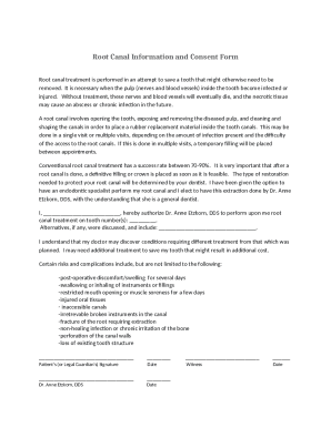 Root Canal Ination and Consent Doc Template | pdfFiller