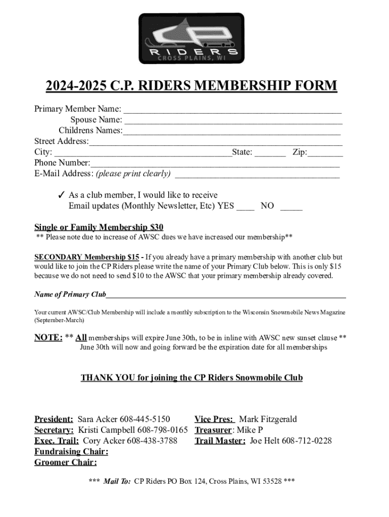 Fillable Online 2023-2024 CP Riders Membership Form Fax Email Print - pdfFiller