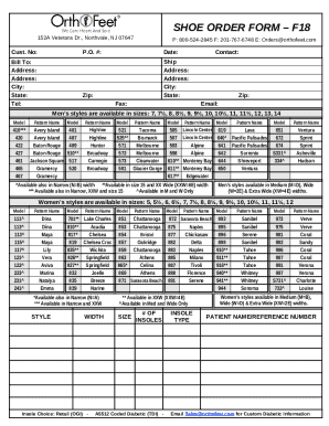 Shoe Order – F18 Doc Template | pdfFiller