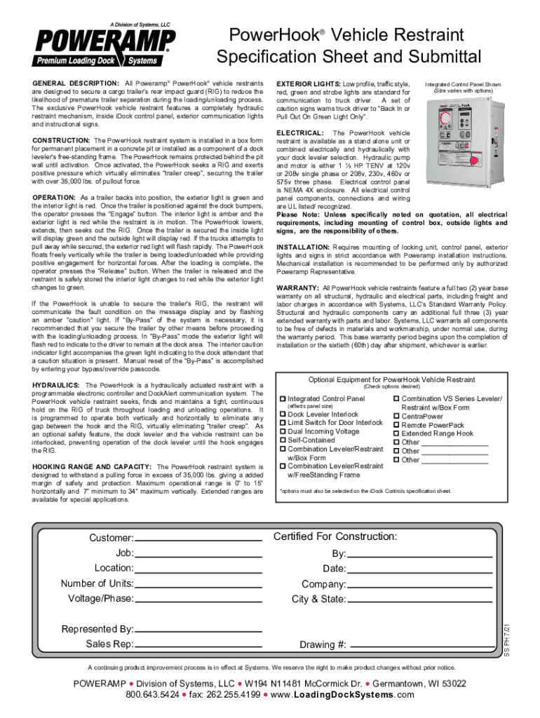Fillable Online Powerhook Vehicle Restraint Specification Sheet 2021 ...